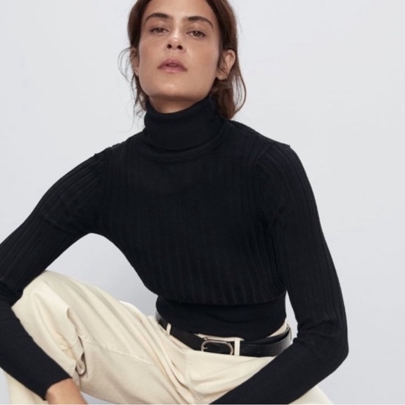 Zara | Tops | Zara Black Ribbed Knit Turtle Neck | Poshmark